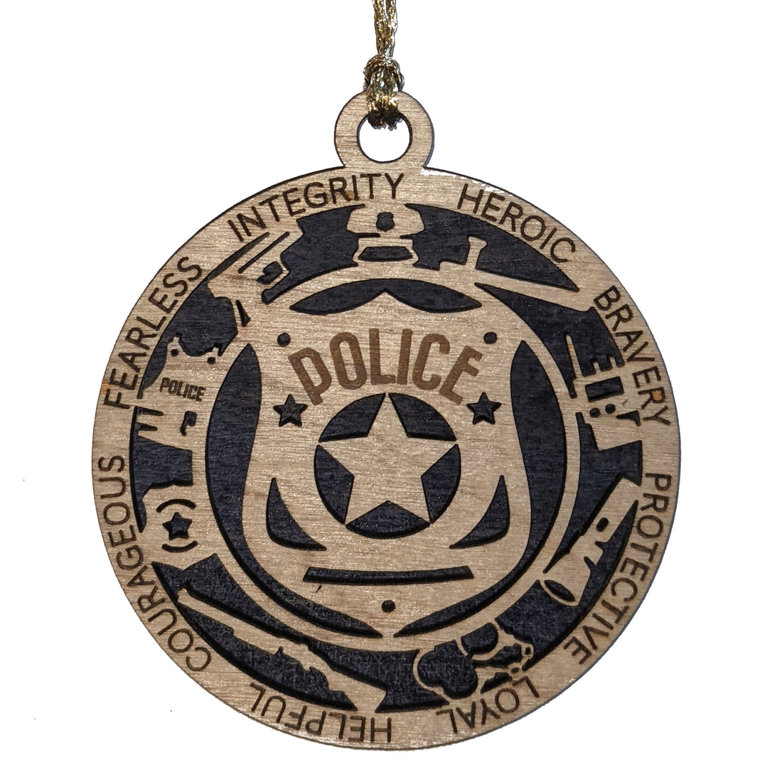 3" Laser Cut Handcrafted Wooden Police Christmas Ornament - Solid ...